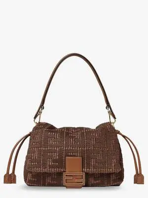 Fendi Mamma Baguette Medium Raffia Handbag With Ff Embroidery - Multicolor