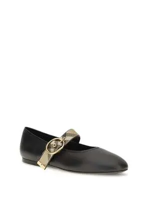 Burberry Robin Leather Ballerinas With Check Strap - Black