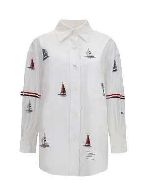 Thom Browne Oversized Sailboat Embroidered Shirt - White