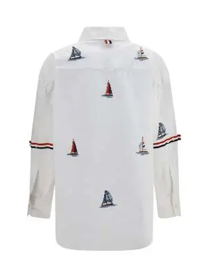 Thom Browne Oversized Sailboat Embroidered Shirt - White