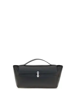Savette Symmetry Trapeze Clutch In Smooth Leather - Black