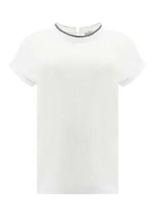 Brunello Cucinelli Cotton T-shirt With Monili Embellishment - White