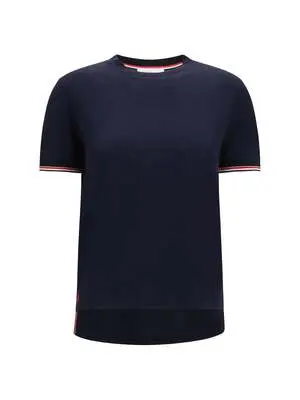 Thom Browne Wool-blend T-shirt With Contrasting Trims - Blue