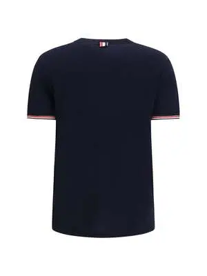 Thom Browne Wool-blend T-shirt With Contrasting Trims - Blue