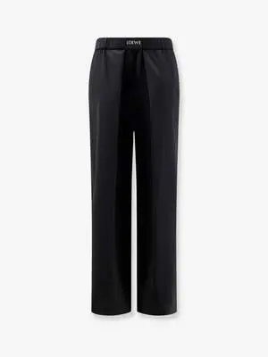 Loewe Wool Trousers With Logo Detail - Black