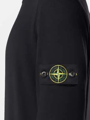 Stone Island Wool Sweater With Side Logo Patch - Black