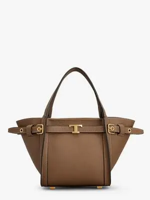 TOD'S TOD'S T Signature Leather Shopping Bag Cream