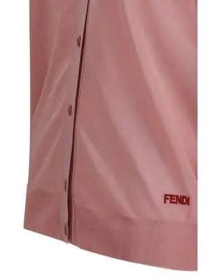 Fendi Crewneck Cardigan With Embroidered Logo - Pink