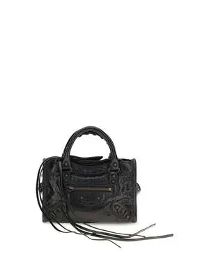 Balenciaga Le City Nano Handbag In Arena Lambskin - Black
