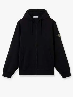 Stone Island Organic Cotton Zip-up Hooded Sweatshirt - Black