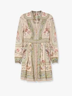 Zimmermann Roselight Plunge Tapestry Print Linen Dress - Multicolor