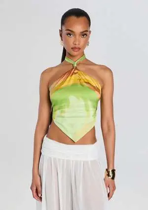 Retrofete Retrofête Jamie Silk Halter Top Pera Brushstroke