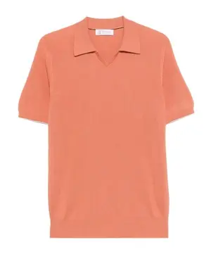 Brunello Cucinelli V-neck Ribbed T-shirt - Orange