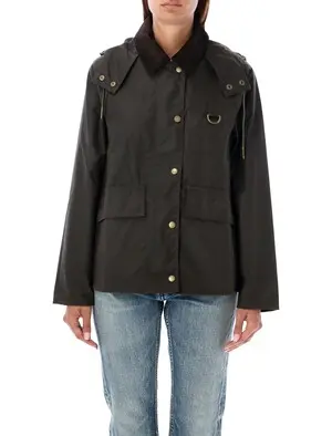 Barbour Avon Hooded Waxed Jacket - Black