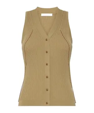 Max Mara Cotton And Viscose Yarn Gilet - Khaki