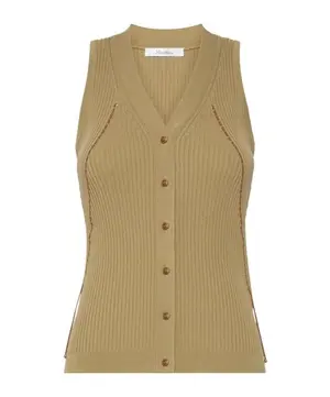 Max Mara Max Mara Semi-Fitted Knit Waistcoat Khaki