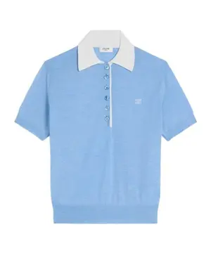 Celine Polo Sweater In Fine Cashmere Silk - Light Blue