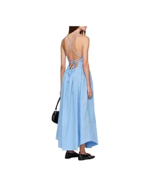 GANNI Compact Poplin Long Smocked Dress - Blue