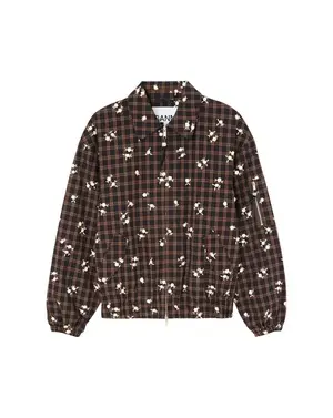GANNI Checked Printed Zip-up Bomber Jacket - Black