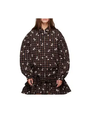 GANNI Checked Printed Zip-up Bomber Jacket - Black