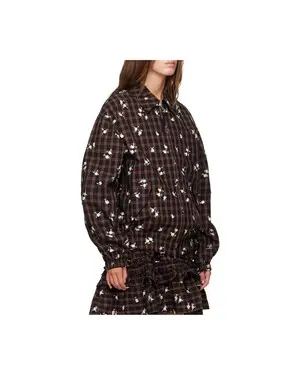 GANNI Checked Printed Zip-up Bomber Jacket - Black