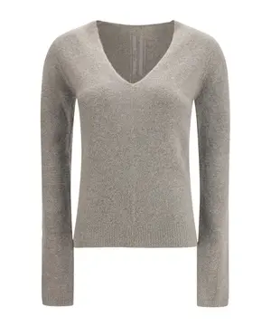 Rick Owens Ribbed V-neck Knitted Sweater - Gray