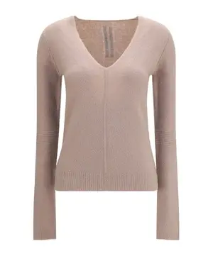 Rick Owens Ribbed V-neck Knitted Sweater - Nude