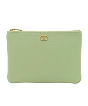 Valentino Garavani Vlogo Signature Grainy Calfskin Clutch Bag - Green
