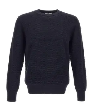 KANGRA Textured Crew Neck Knitted Sweater - Dark Blue