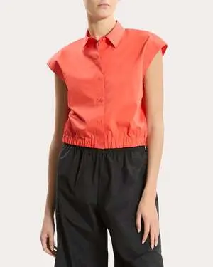 Theory Relaxed Poplin Cap-sleeve Shirt