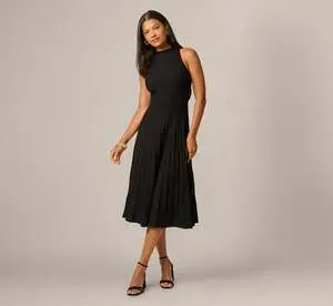Adrianna Papell Rib Knit Cutout Midi Dress - Black