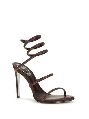 Rene Caovilla Cleo Satin Serpent Sandals With Rhinestone Embellishments - Brown