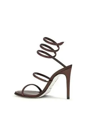 Rene Caovilla Cleo Satin Serpent Sandals With Rhinestone Embellishments - Brown