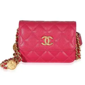 Chanel Quilted Caviar Coin Purse With Chain - Pink