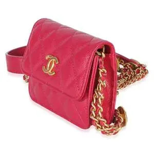 Chanel Quilted Caviar Coin Purse With Chain - Pink