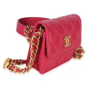 Chanel Quilted Caviar Coin Purse With Chain - Pink
