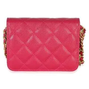 Chanel Quilted Caviar Coin Purse With Chain - Pink