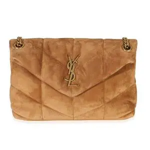Saint Laurent Saint Laurent Quilted Suede Small Loulou Puffer Satchel Tan