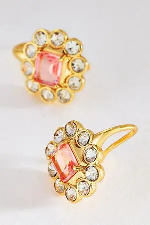 Anthropologie Floral Stone Huggie Earrgs - Rose