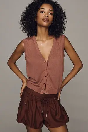 Anthropologie Crocheted Lace Neckline Sleeveless Knit Top - Mocha