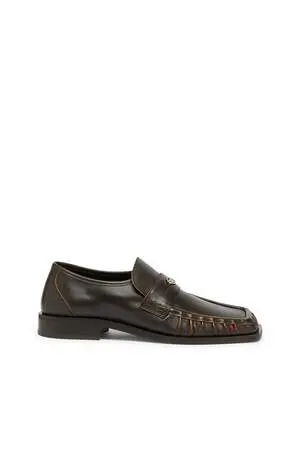 DIESEL® D-amber Leather Loafers With Silver Oval D Detail - Brown