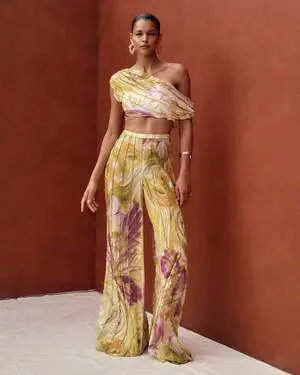 ANDREA IYAMAH Fara Printed Asymmetric Bandeau Top