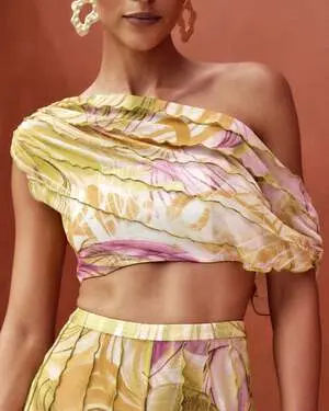 ANDREA IYAMAH Fara Printed Asymmetric Bandeau Top