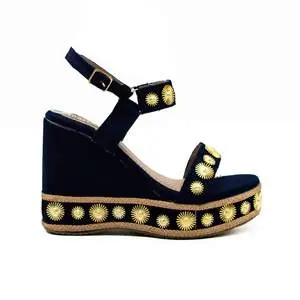 RETTROSE Jasmine Navy Hand Embellished Luxury Wedge Shoe