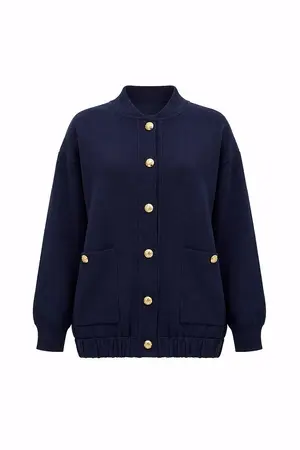 EXQUISE Barbara Knit Cardigan – Navy - Blue