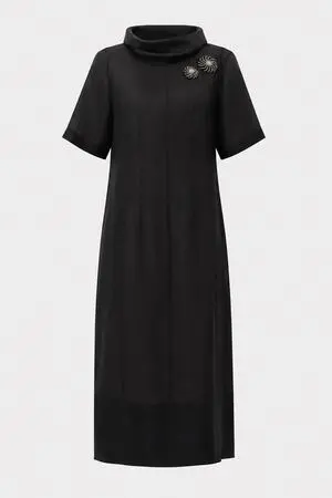 EXQUISE Midi Dress With High Neck And Short Sleeves