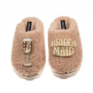 LAINES LONDON Neutrals Teddy Closed Toe Slippers With Bridesmaid Brooches Toffee - Brown