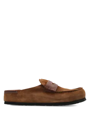 BIRKENSTOCK Naples Suede Leather Loafer Mules - Brown