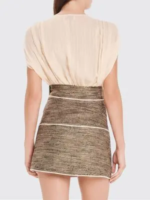 Zeus+dione Sleeveless V-neck Silk Top With Ruched Shoulders - Beige