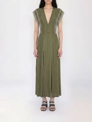 Zeus+dione Sleeveless Silk V-neck Midi Dress - Kaki